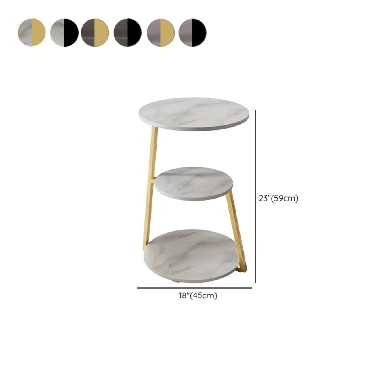 Modern Round Stone Side Table with 3-Tier Storage Shelves | HomeyFad
