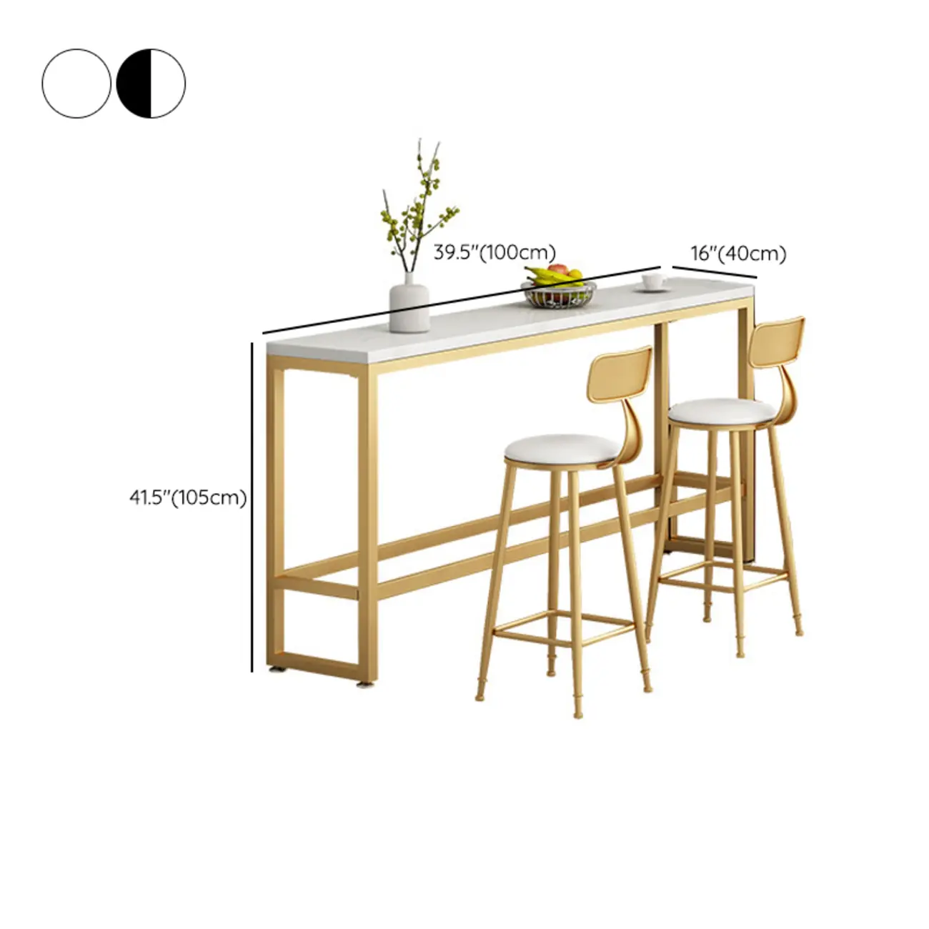 Modern Rectangle Marble Top Bar Table Gold Base with Footrest ...