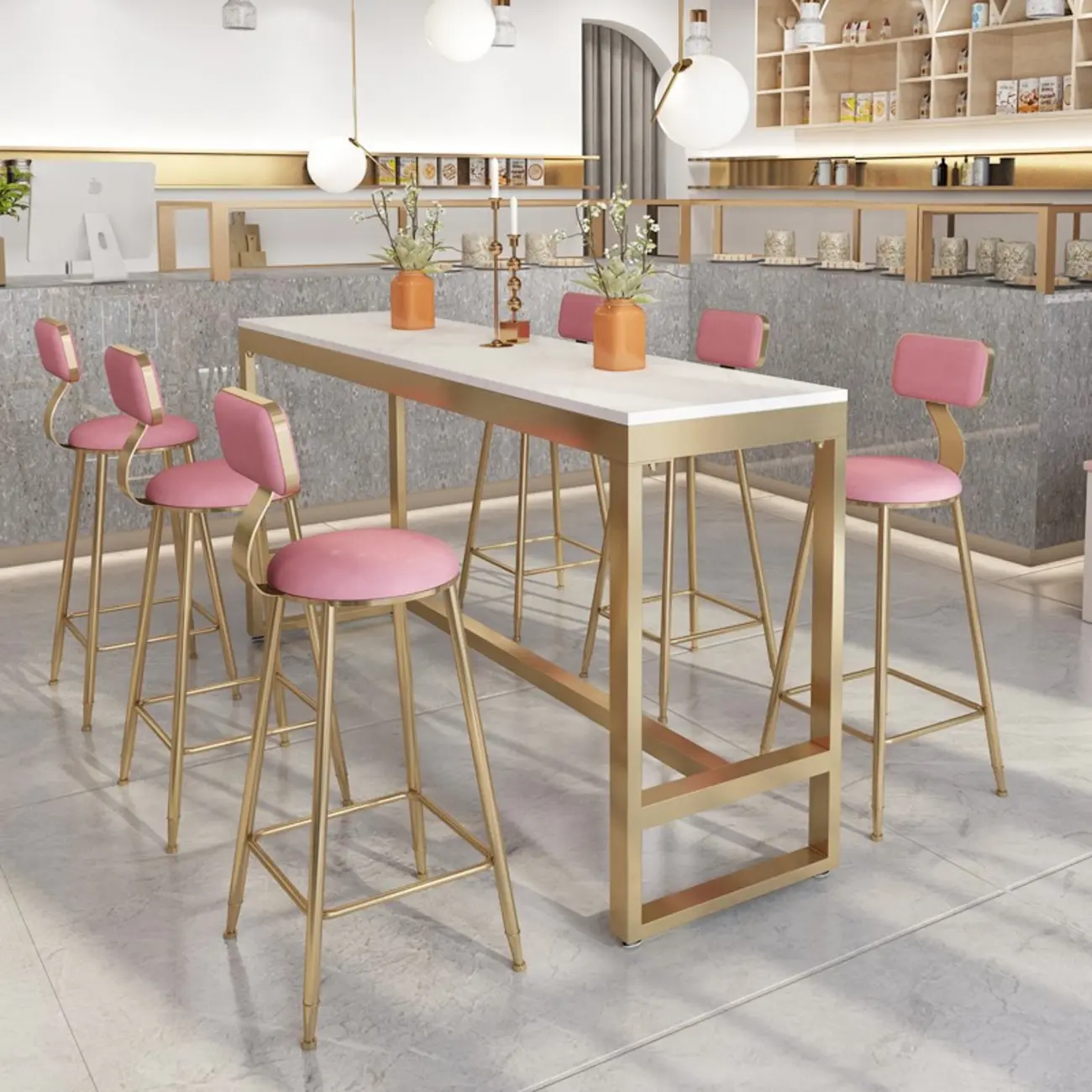 Glamorous Faux Marble Pub Table with Gold Footest for Dining - HomeyFad ...