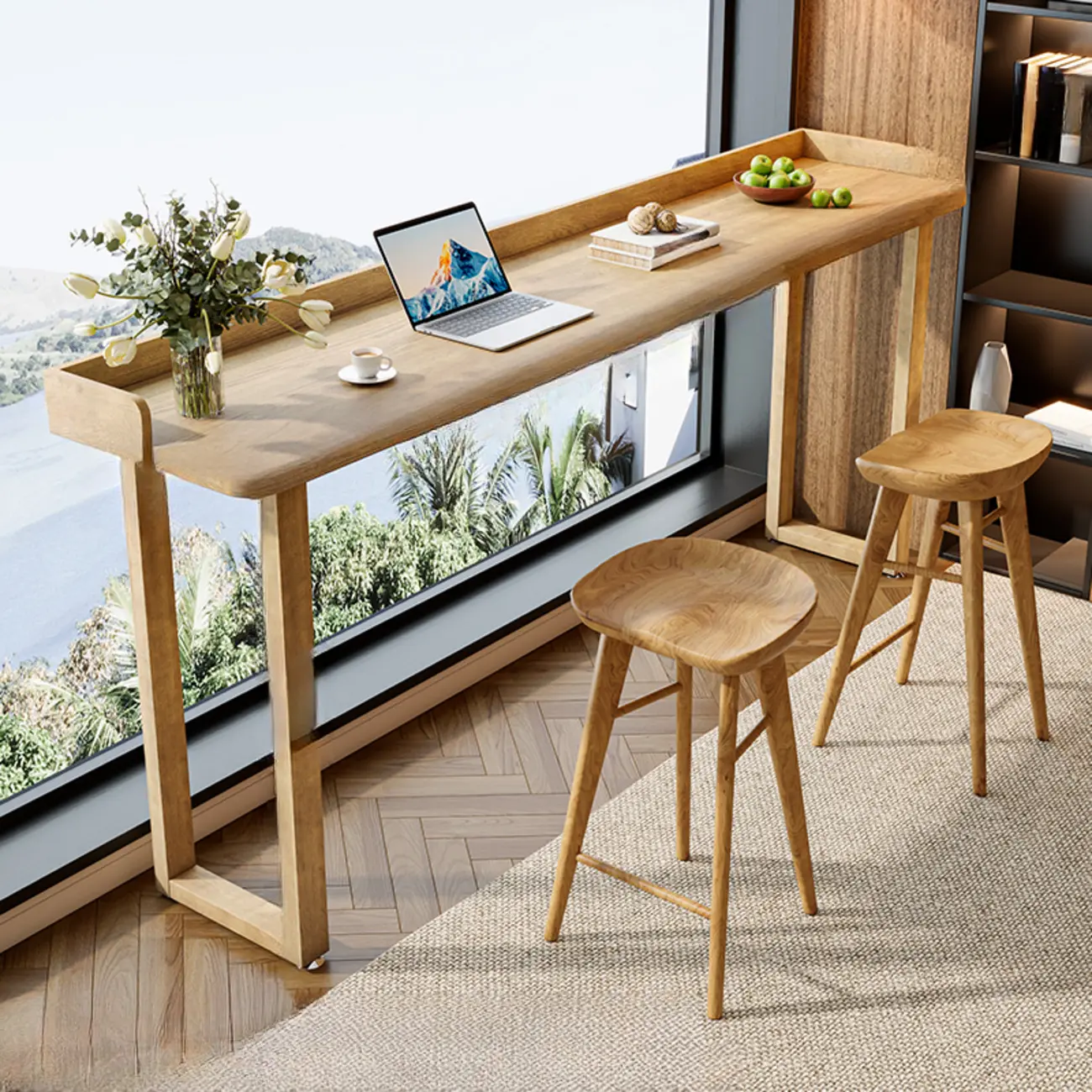 Natural Wood Rectangle Counter Height Bar Table with Rim - HomeyFad ...