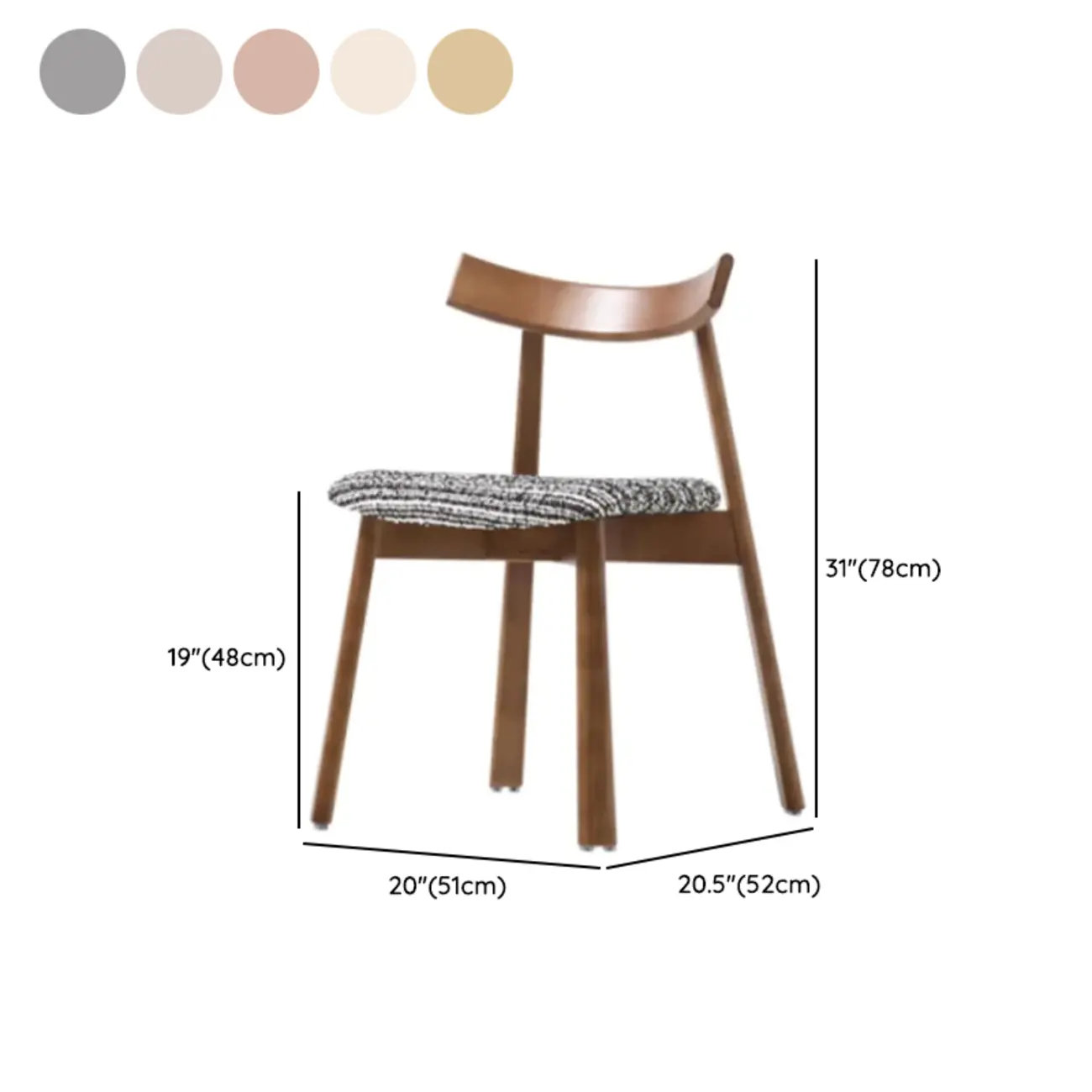 Curved Back Upholstered Armless Dining Chair Wood Frame | HomeyFad